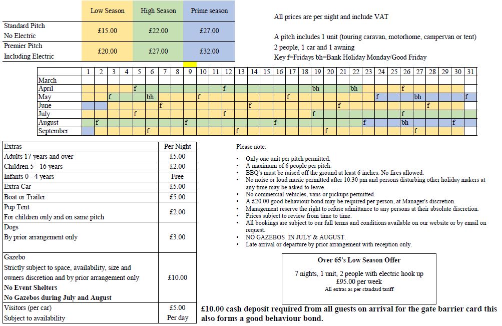Camping Price List - St Leonards Farm Park in Bournemouth, Dorset